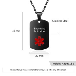 Custom Medical Alert Necklace for Men Women Stainless Steel Engraved ...