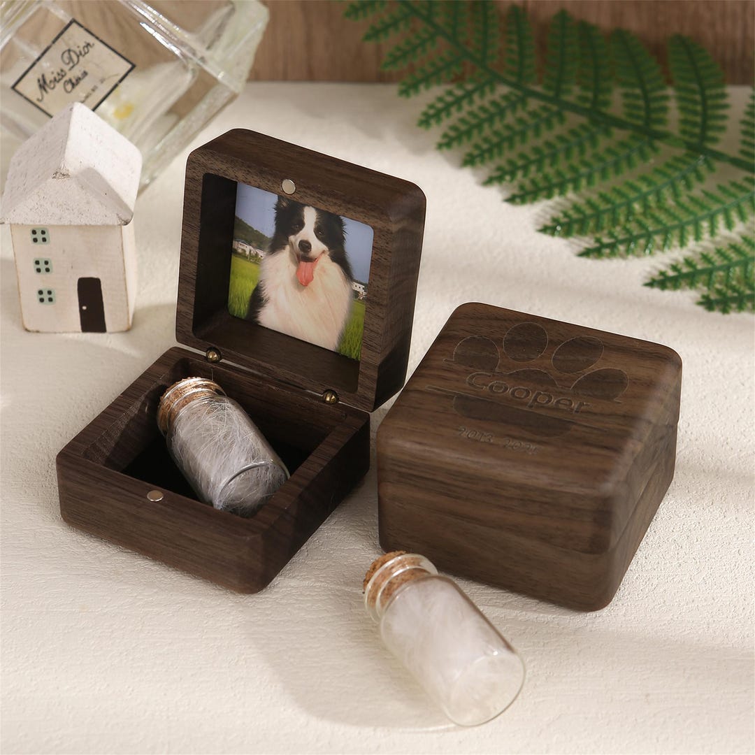 Custom Wooden Pet Fur Keepsake Box, Custom Pet Photo, Pet Hair Memorial ...