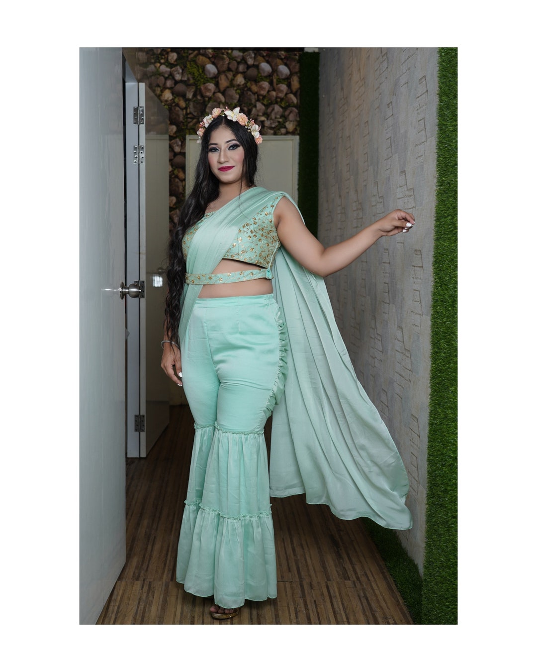 Indowestern Pastel Green Shara Set - Etsy