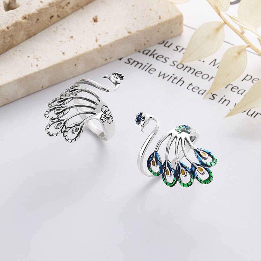 Sterling Silver Peacock Ring Peacock Ring Open Ring Silver Etsy