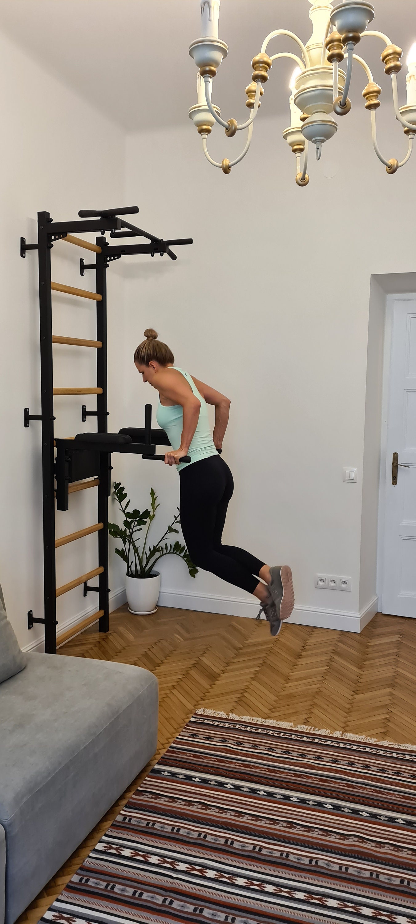 Benchk Wall Bars With a Fixed Steel 6-grip Pull-up Bar, a Dip Bar With ...
