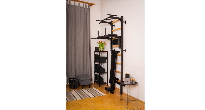 Benchk Wall Bars With a Fixed Steel 6-grip Pull-up Bar, a Dip Bar With ...