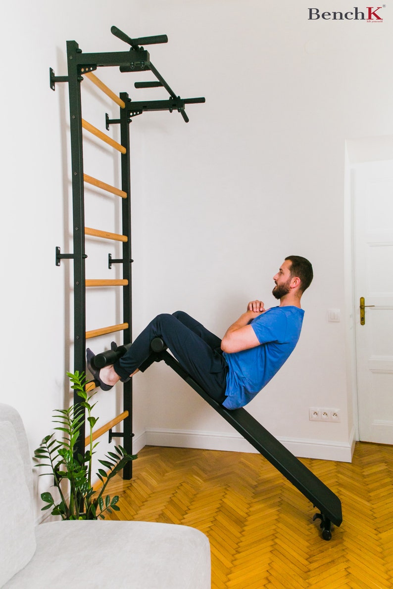 Benchk Wall Bars With a Fixed Steel 6-grip Pull-up Bar, a Dip Bar With ...