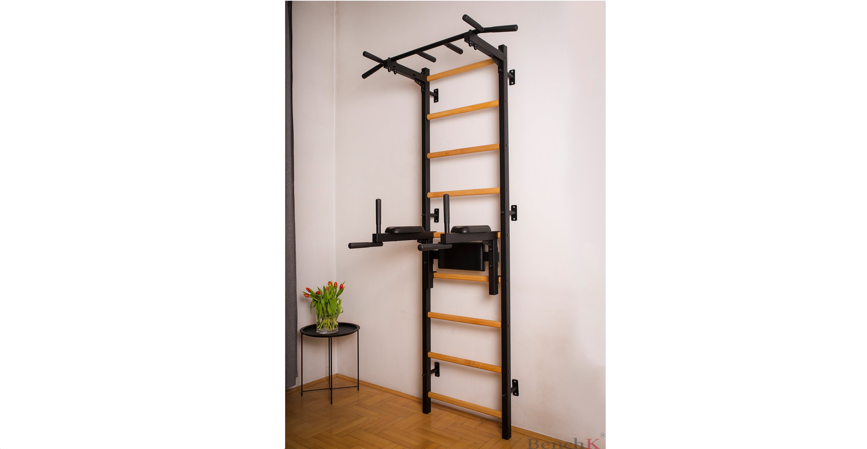 Benchk Wall Bars With a Fixed Steel 6-grip Pull-up Bar and a Dip Bar ...