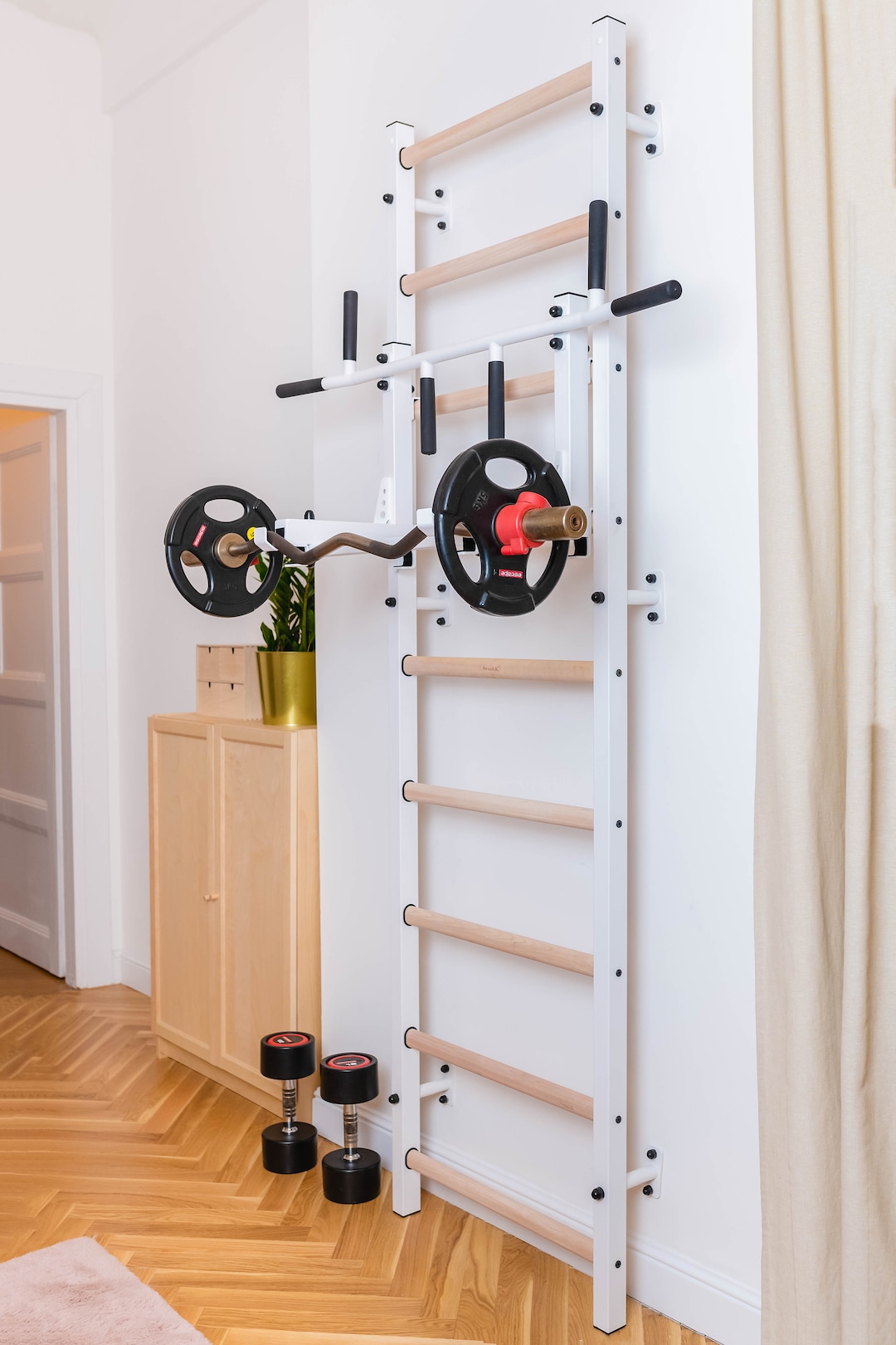 Benchk Wall Bars With a Convertible Steel 6-grip Pull-up Bar Used as a ...
