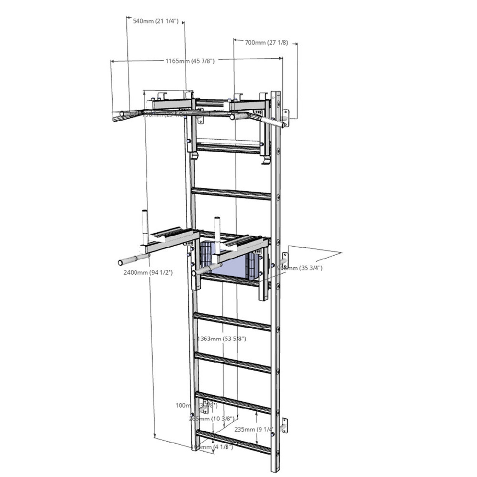 Benchk Wall Bars With a Convertible Steel 6-grip Pull-up Bar Used as a ...