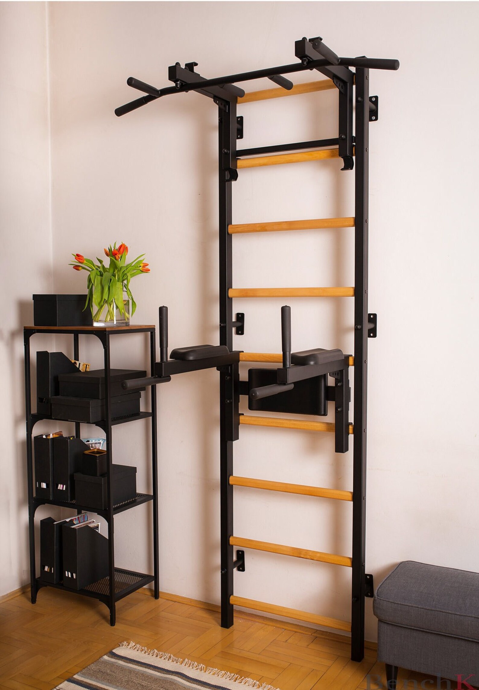 Benchk Wall Bars With a Convertible Steel 6-grip Pull-up Bar Used as a ...