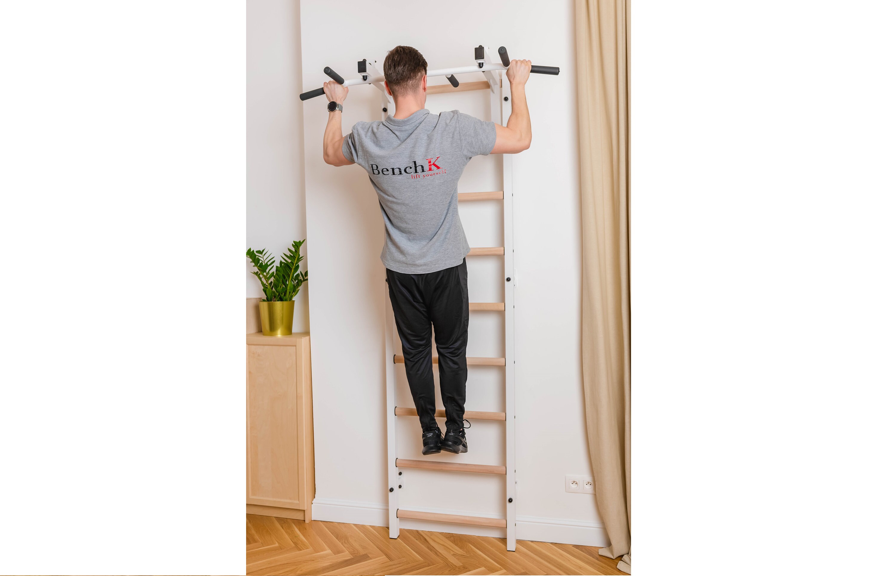 Benchk Wall Bars With a Convertible Steel 6-grip Pull-up Bar Used as a ...