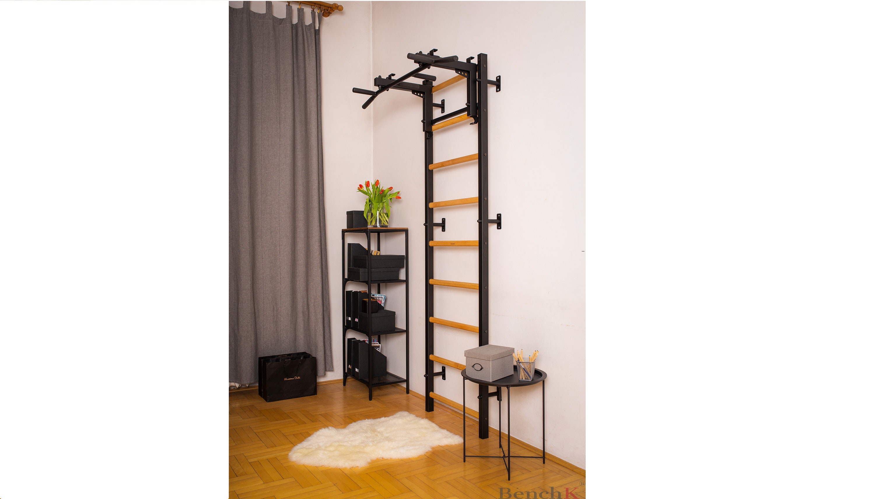 Benchk Wall Bars With a Convertible Steel 6-grip Pull-up Bar Used as a ...