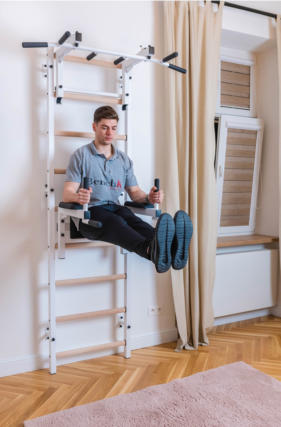 Benchk Wall Bars With a Convertible Steel 6-grip Pull-up Bar, Barbell ...