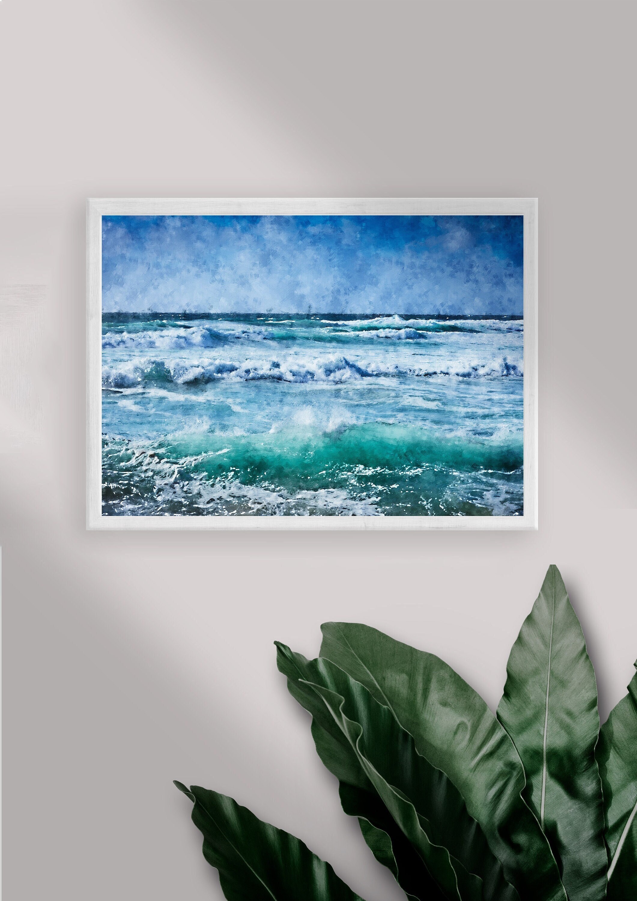 Blue Wave Ocean Printable Painting Wall Art, Ocean Painting, Home Deco ...