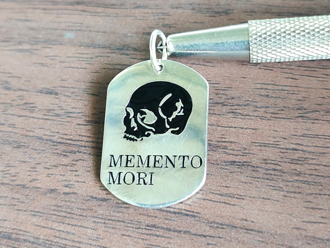 Personalized Memento Mori Skull Pendant: Enameled 925 Silver Rectangle ...