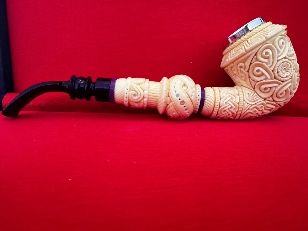Long Unique Blue Skye Top Silver Meerschaum Pipe, Hand Carved, Block ...