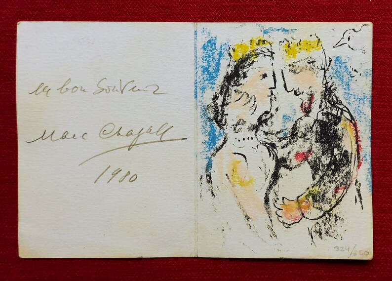MARC CHAGALL - Handcolored Lithograph - 1980 - Etsy