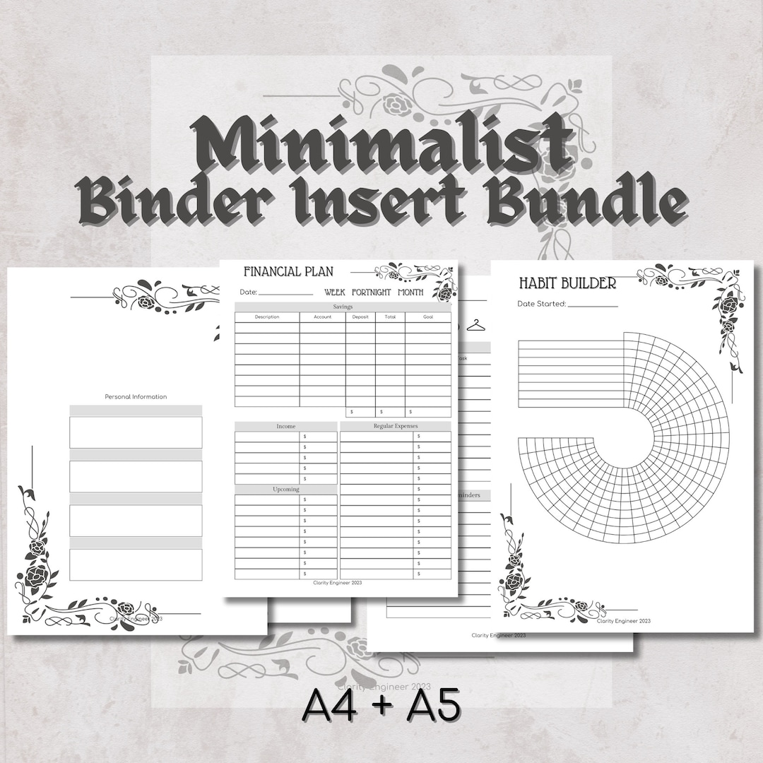 Minimalist Floral Design Binder Insert Pack - Etsy