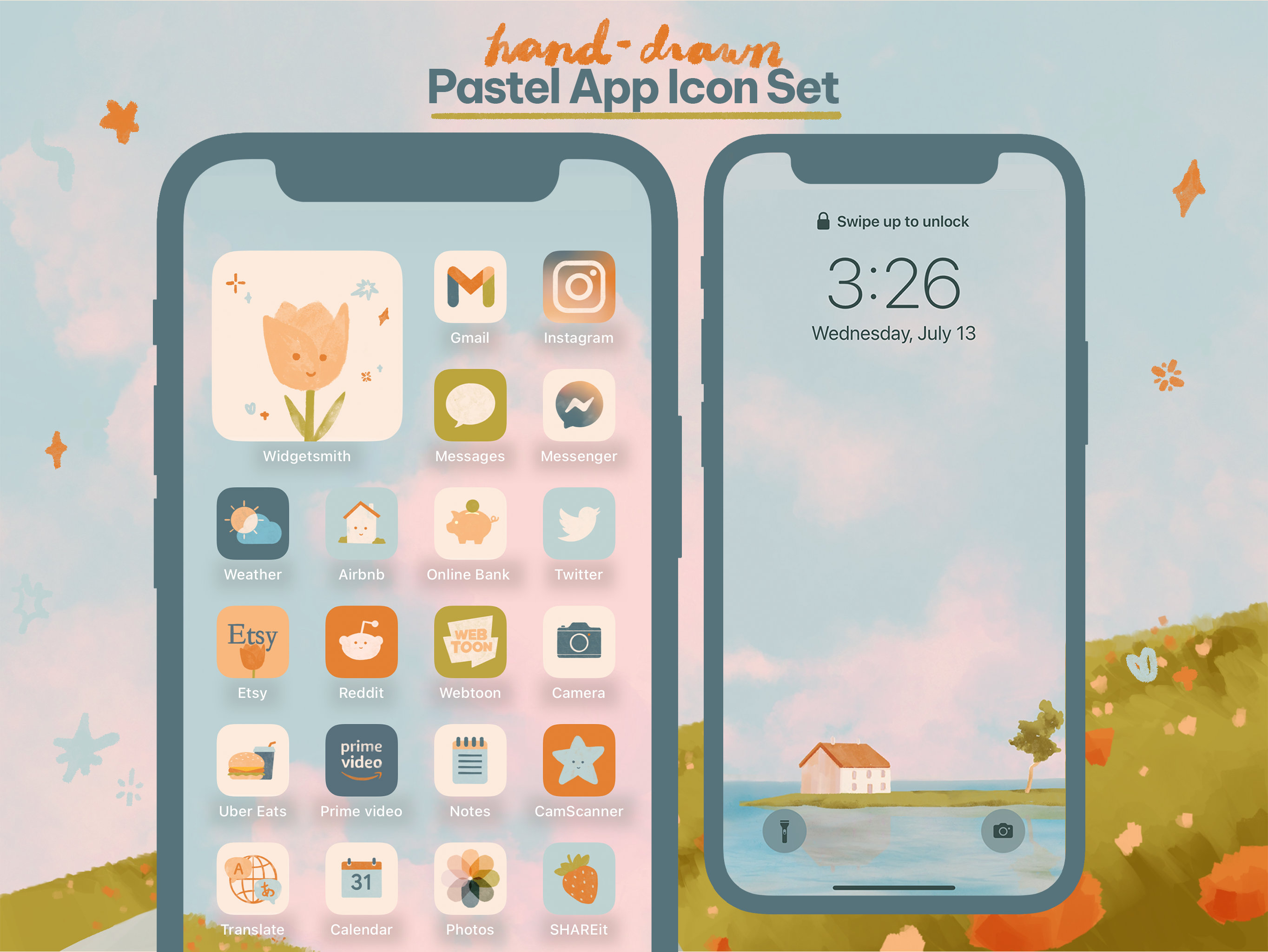 Cute Pastel Hand Drawn App Icons | 84 Icons | Android + Ios App Icon ...