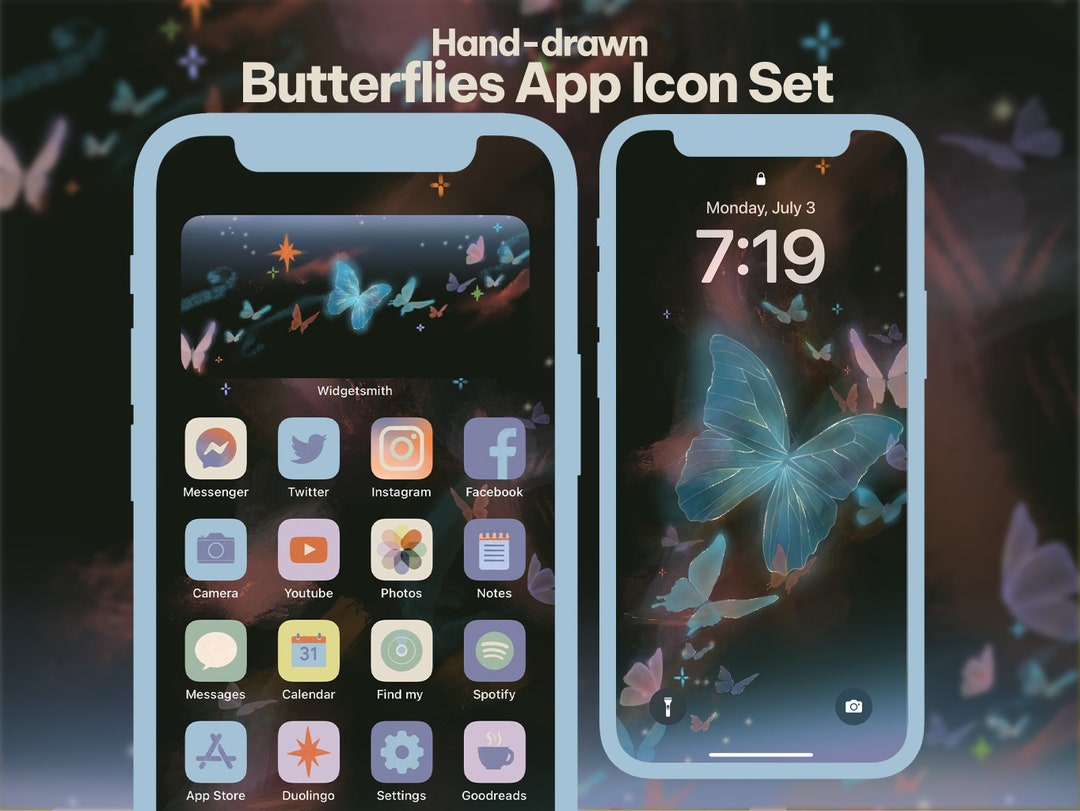 Dreamy Butterfly Hand Drawn App Icons | 84 Icons | Android + Ios App ...