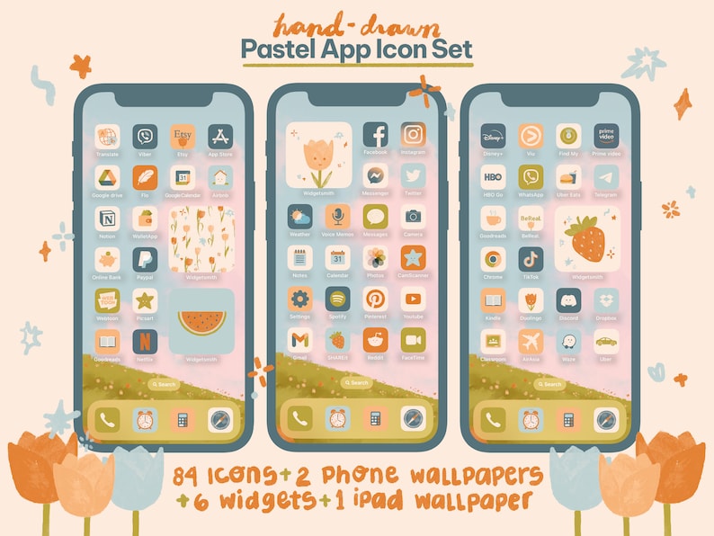 Cute Pastel Hand Drawn App Icons | 84 Icons | Android + Ios App Icon ...