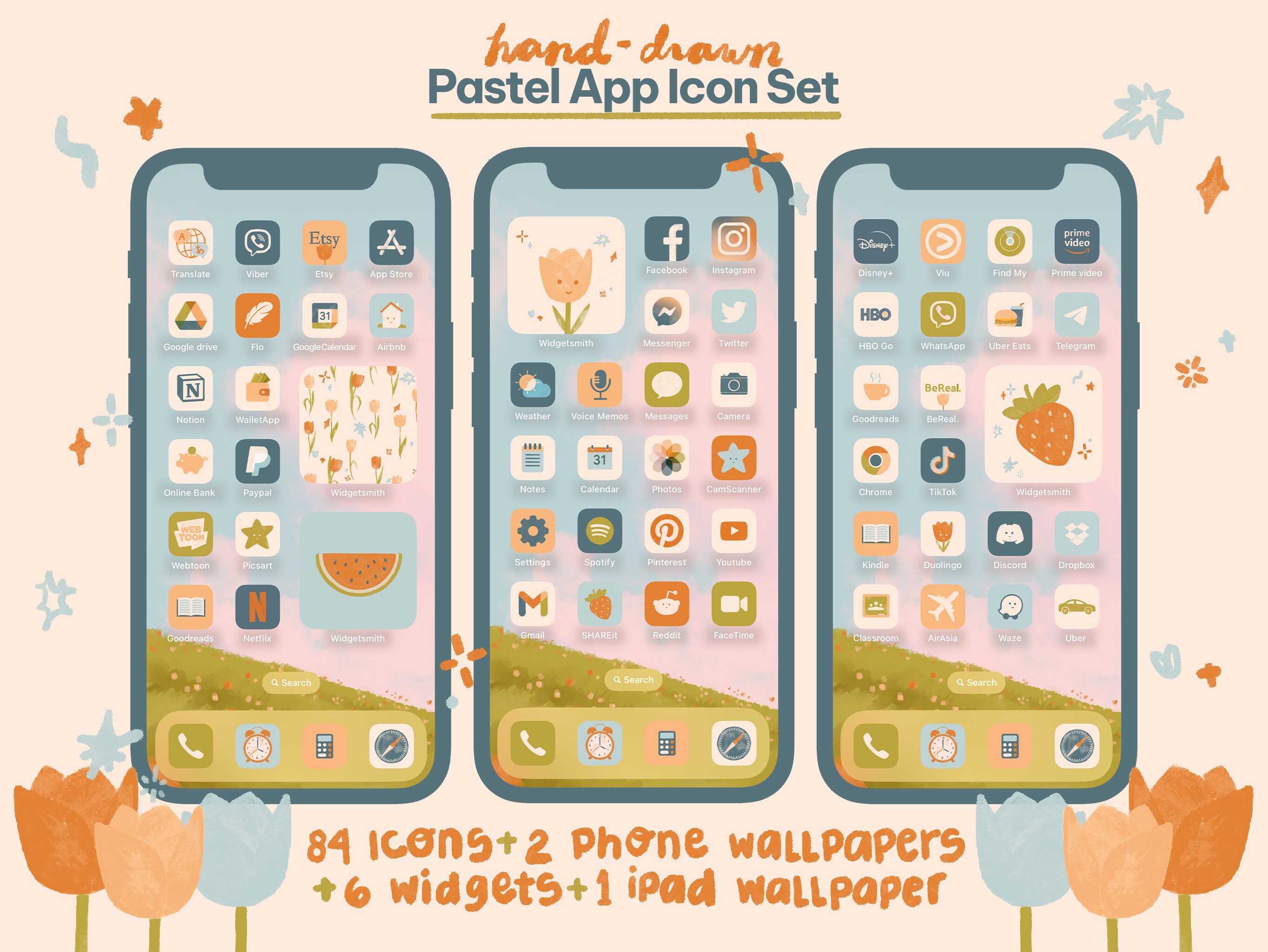 Cute Pastel Hand Drawn App Icons | 84 Icons | Android + Ios App Icon ...