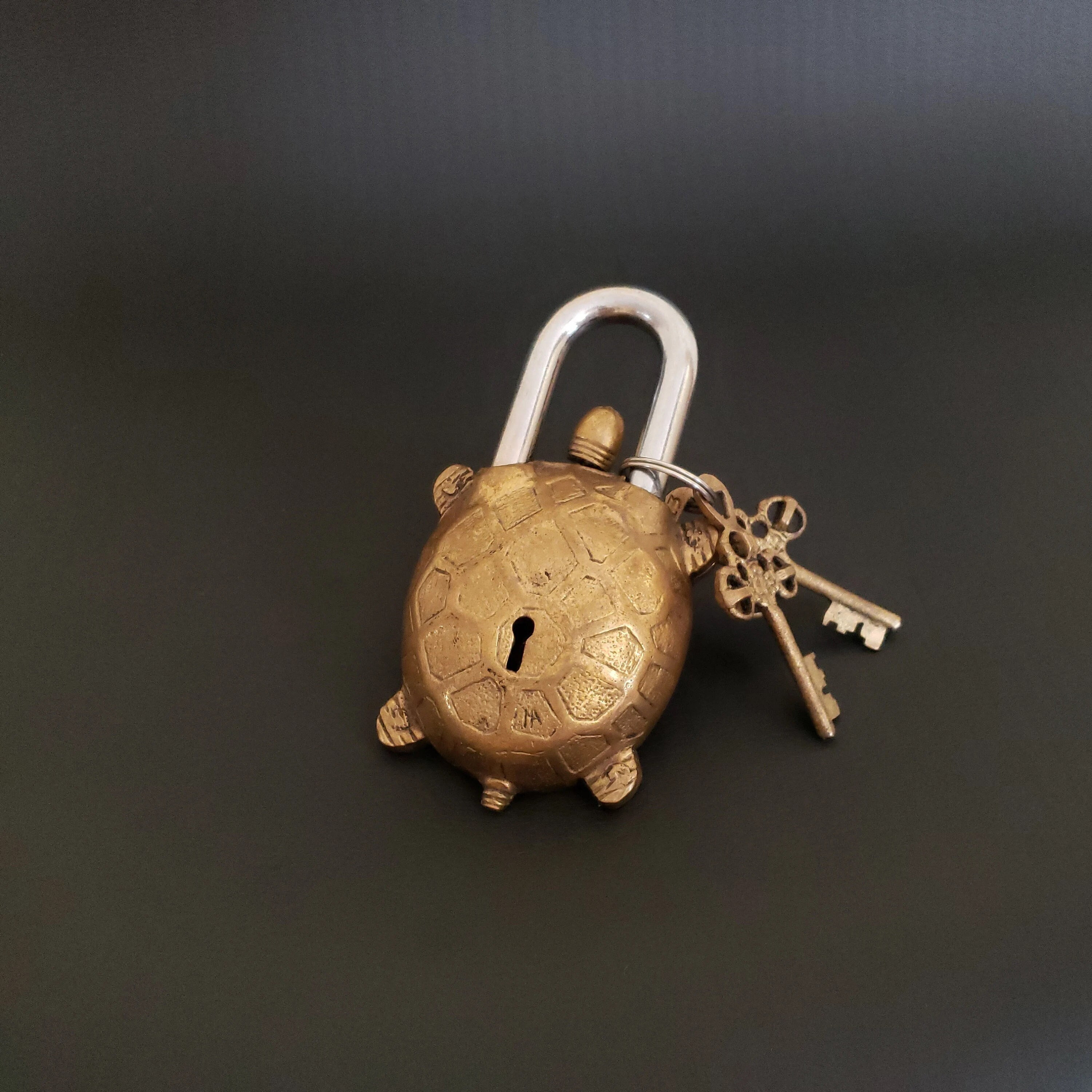 Brass Turtle Lock With Two Keys Indian Animal Padlock Vintage Metal ...