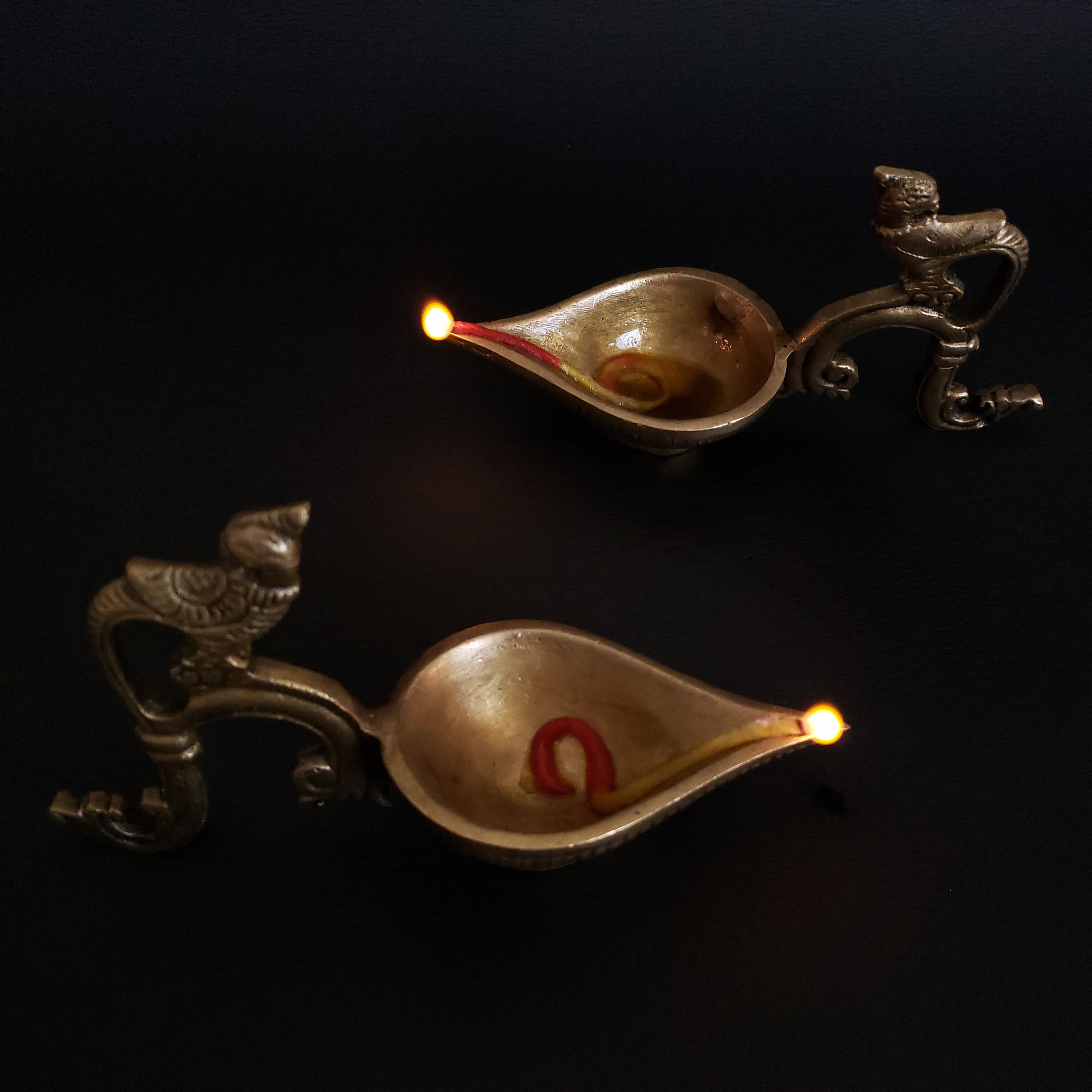 Brass Aladdin Style Oil Lamp Pair With Bird Handles Hindu Ritual Diyas ...