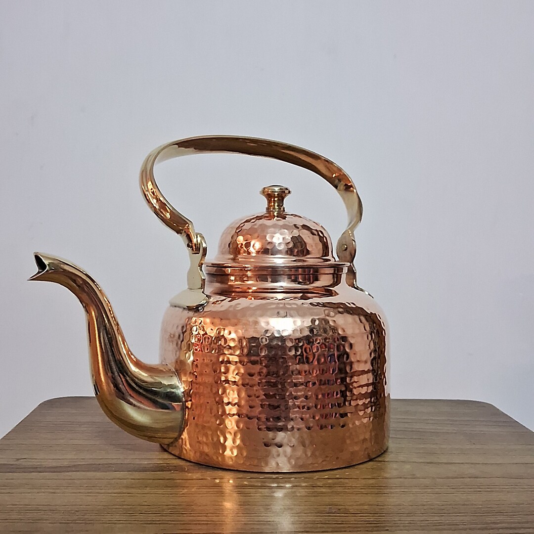 Copper Kettle 2 Litres With Brass Handle and Spout Indian Copper Teapot ...