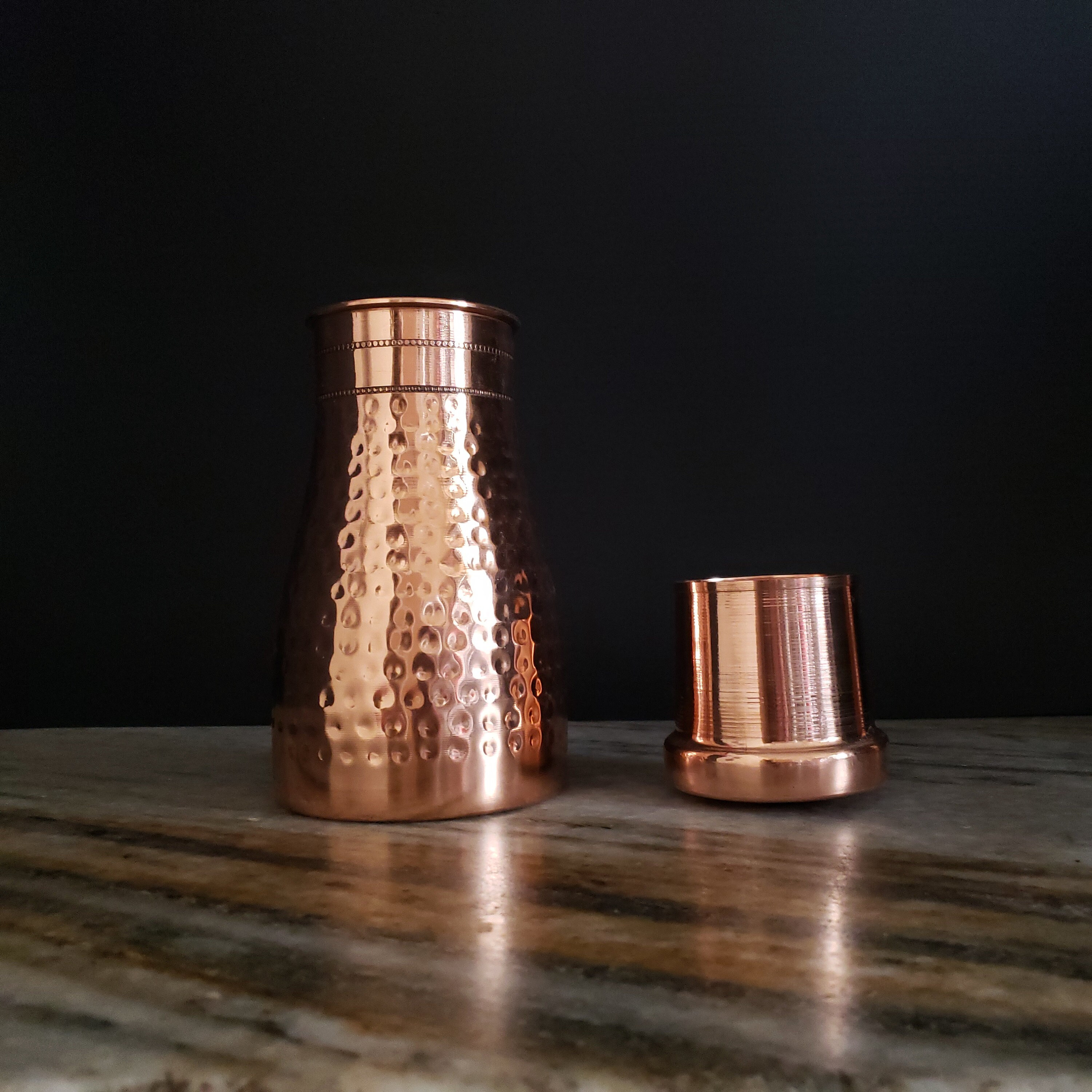 Hammered Pure Copper Water Carafe With Copper Cup Cap - Etsy