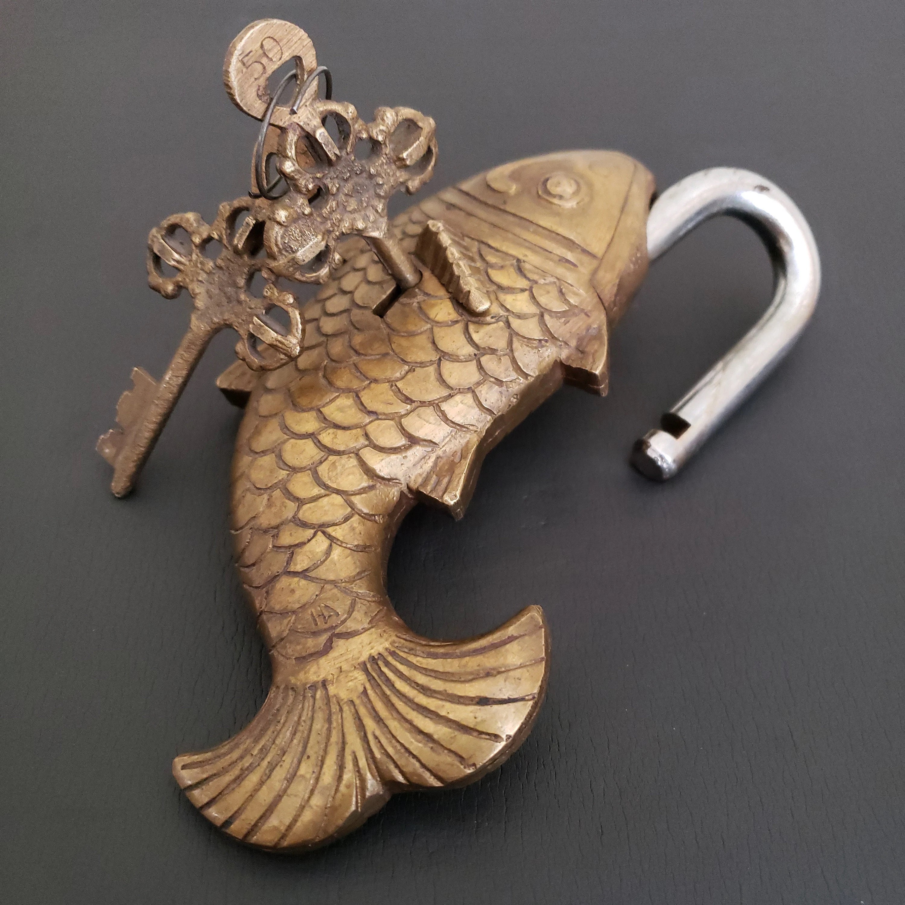 Vintage Brass Fish Lock With 2 Keys Indian Temple Padlock - Etsy