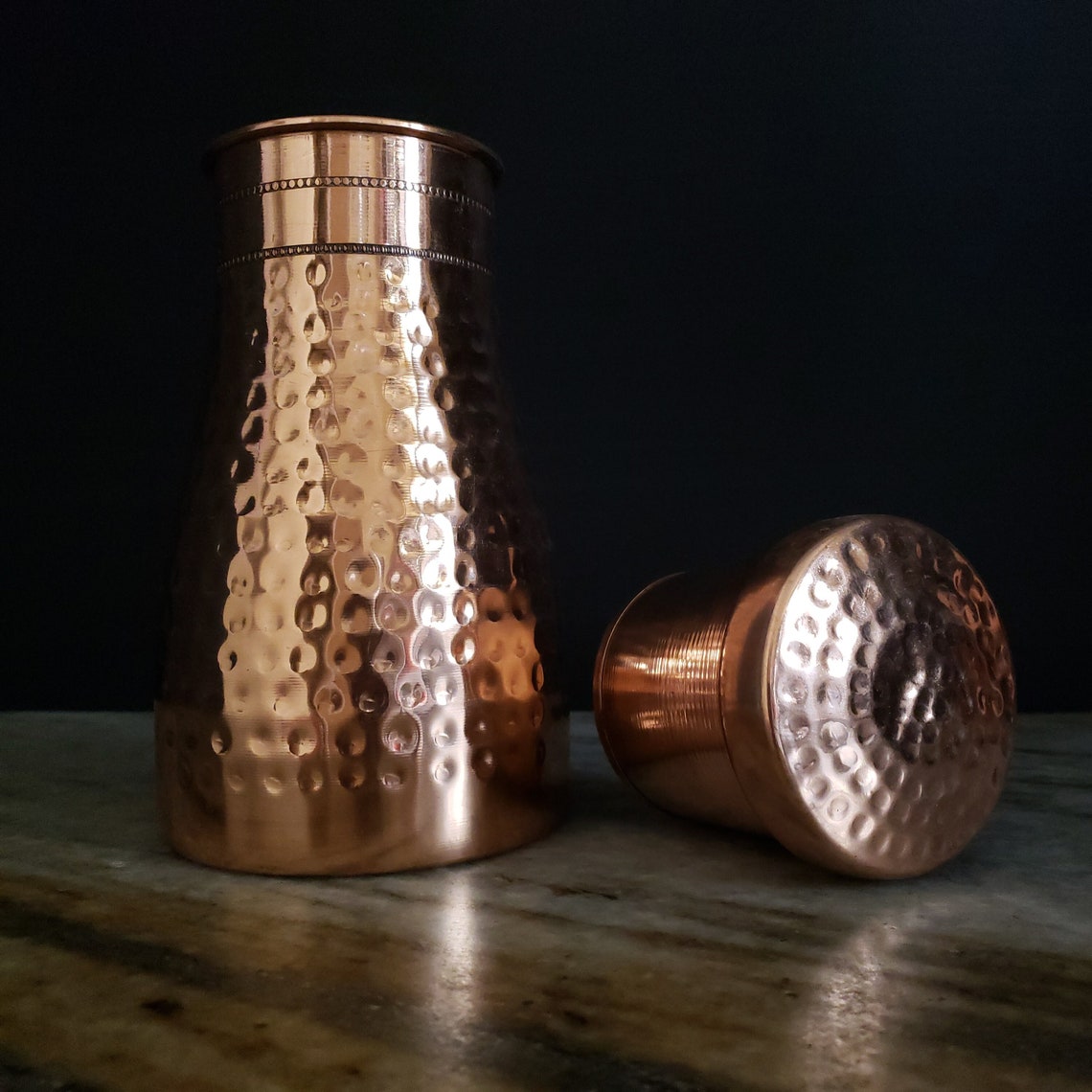 Hammered Pure Copper Water Carafe With Copper Cup Cap - Etsy