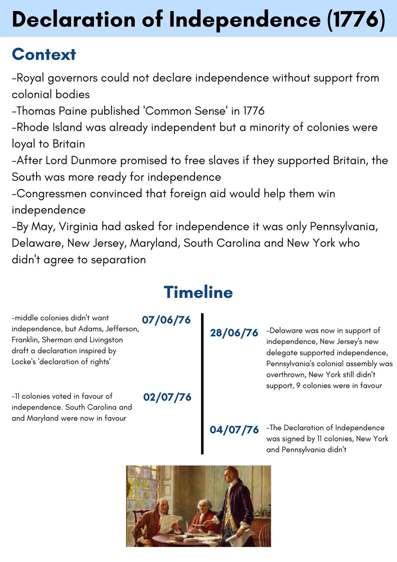 History A Level American Revolution Revision Documents (independence ...
