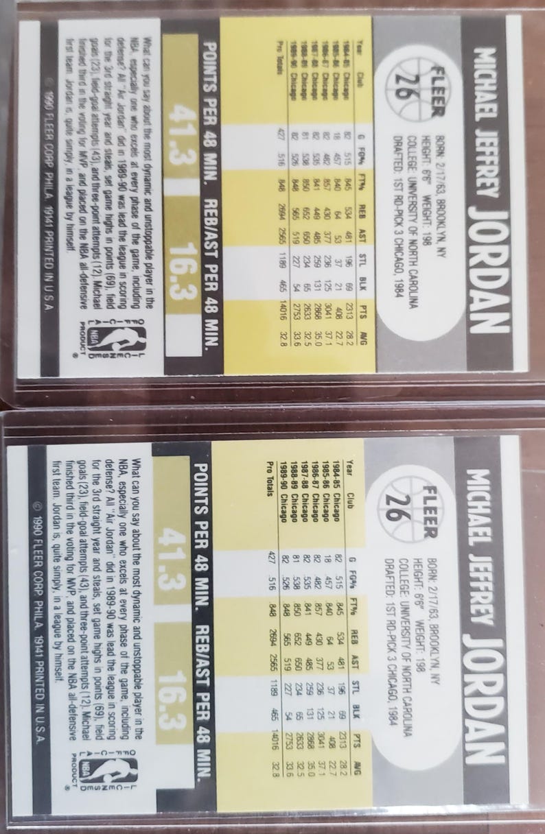 Michael Jordan 1990 Fleer Cards 1/error 1/no Error - Etsy