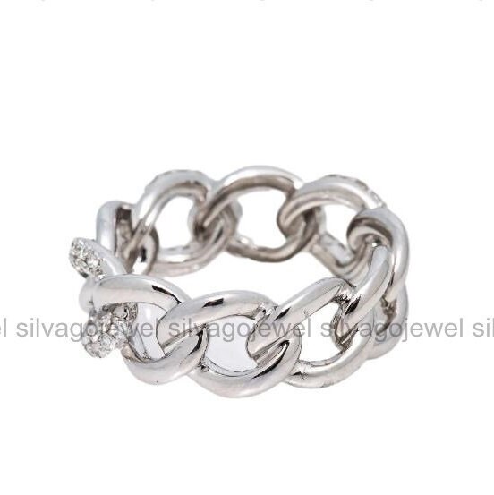 Cuban Link Chain Ring, 1.9 Ct Diamond Ring, 14K White Gold, Fancy ...