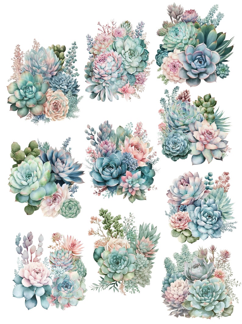 Watercolor Succulents Clipart, Printable Watercolor Cactus Bundle ...
