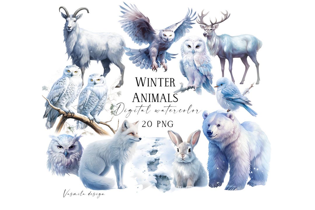 Winter Animals Clip Art, Watercolor Forest Animals, Winter Wonderland ...