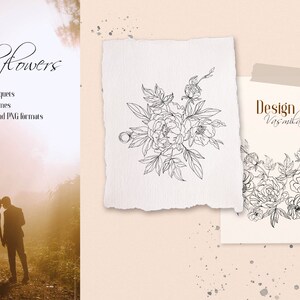 Floral Line Art Bouquets Ink Flower Frames Hand Drawn Floral - Etsy