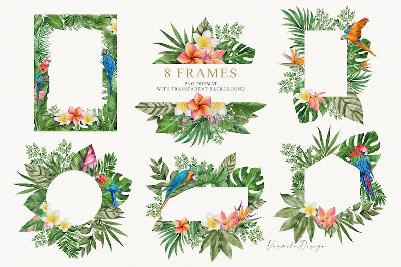 Watercolor Tropical Frames Clipart, Summer Borders Png, Tropical Leaves ...