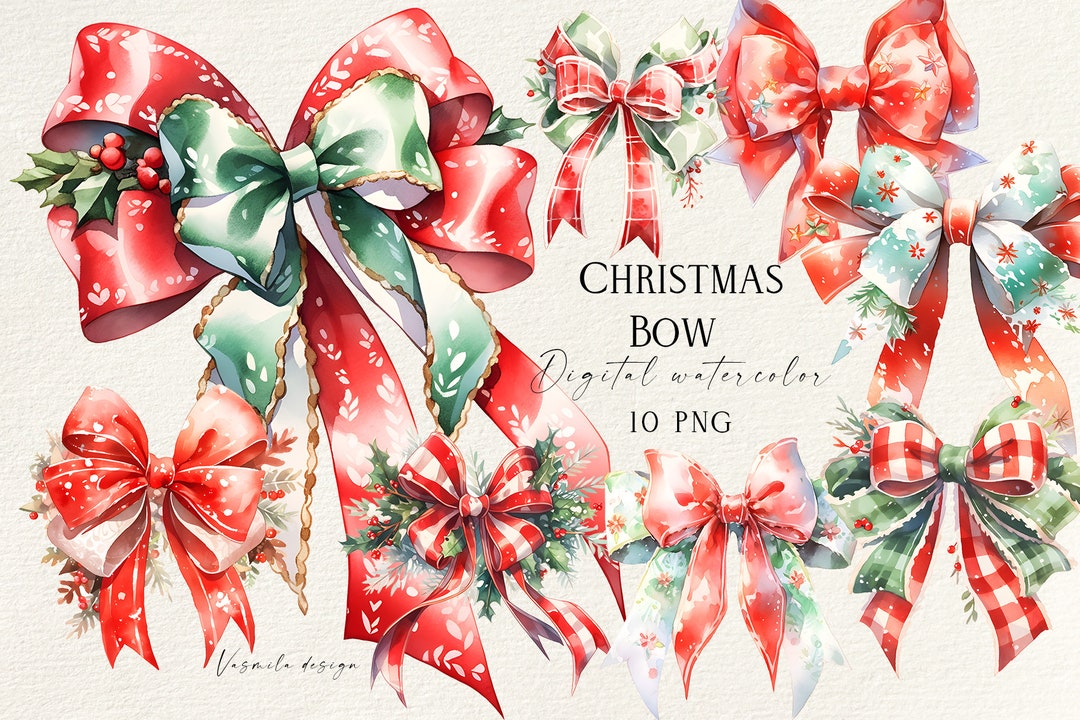 Christmas Decorative Bows Clipart, Ribbon Bow PNG Clipart Bundle ...
