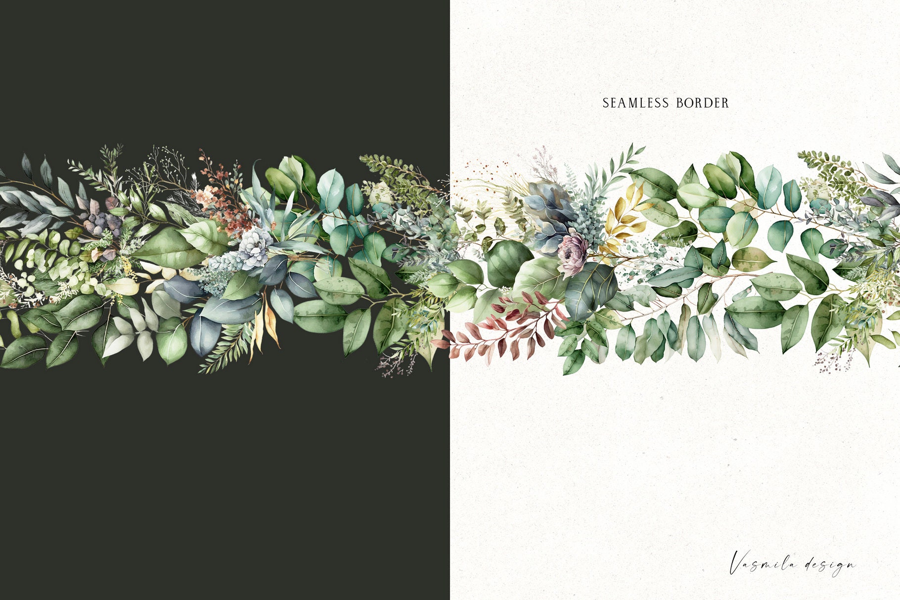 5 bordes de vegetación de acuarela borde sin costuras de - Etsy México