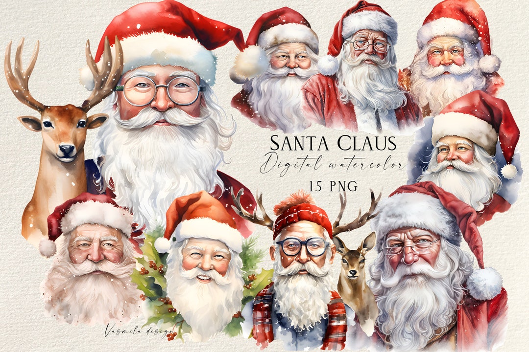 Christmas Santa Claus PNG, Watercolor Santa Claus Clipart Bundle ...