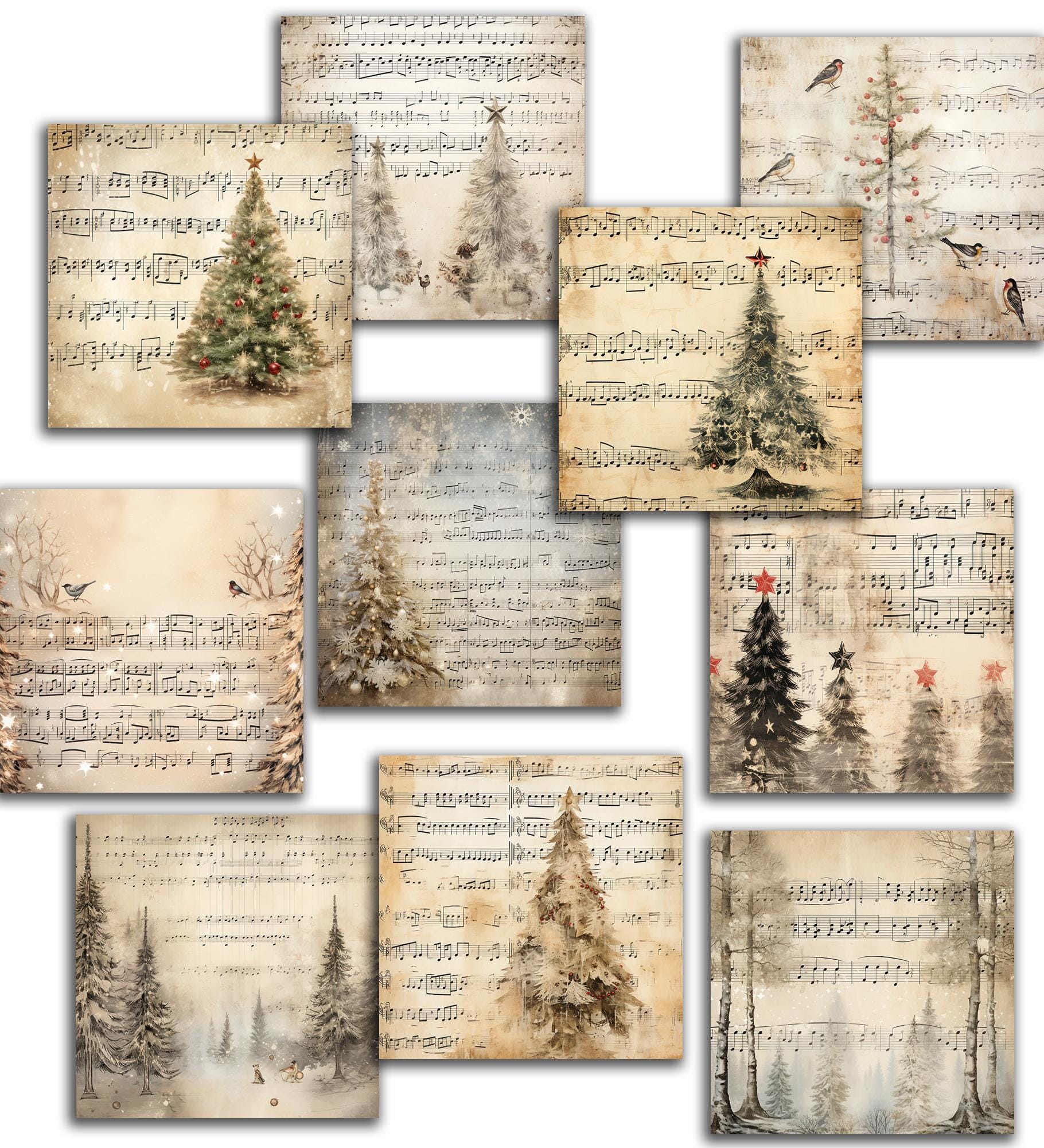 Vintage Christmas Carols Sheet Music: Retro Digital Paper (12x12 JPG ...
