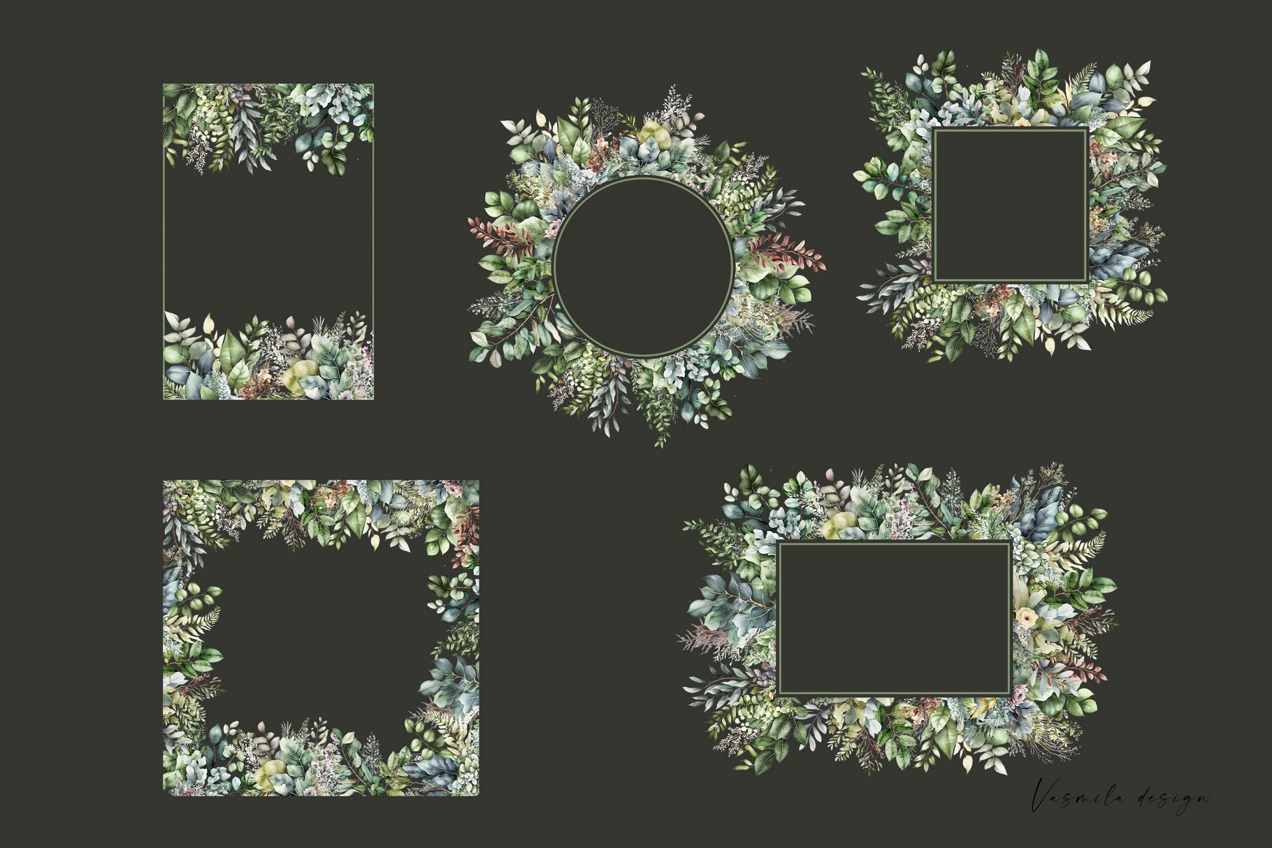 Watercolor Greenery Frames Floral Eucalyptus Borders - Etsy