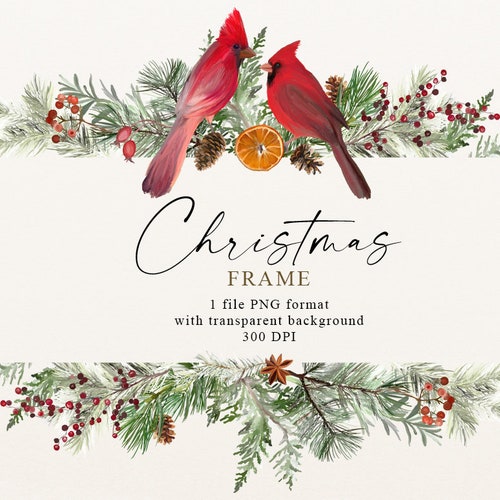 Christmas Holidays Frame Cardinal Bird Winter Clip Art PNG - Etsy