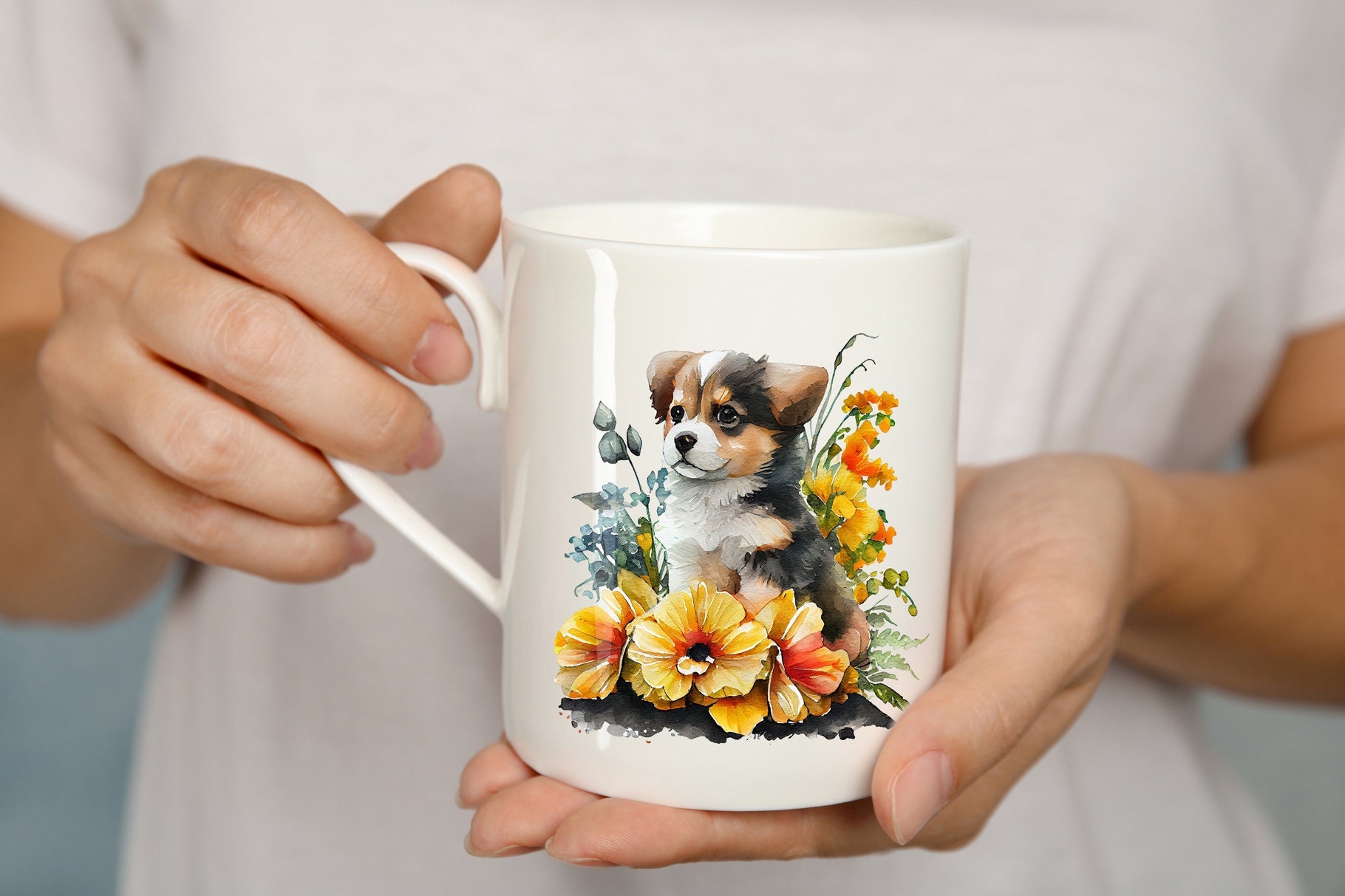 Watercolor Puppies Clipart, Cute Floral Puppy PNG, Dogs in Flowers ...