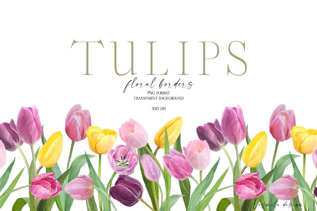 Flower Borders Blooming Tulips PNG, Floral Seamless Border, Tulip ...