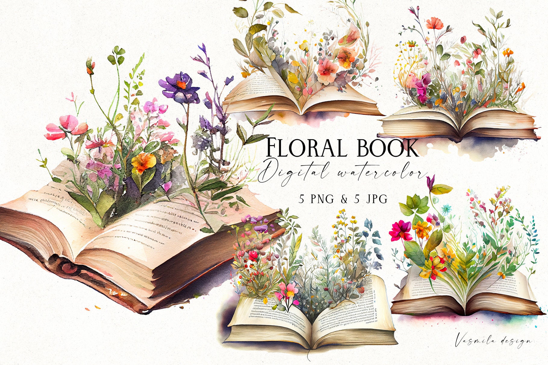 Flower Watercolor Books Clipart PNG Book With Flowers - Etsy