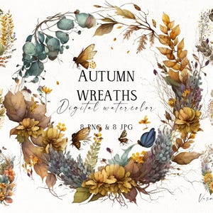 Watercolor Autumn Wreaths PNG, Printable Floral Clipart, Plant Clipart ...