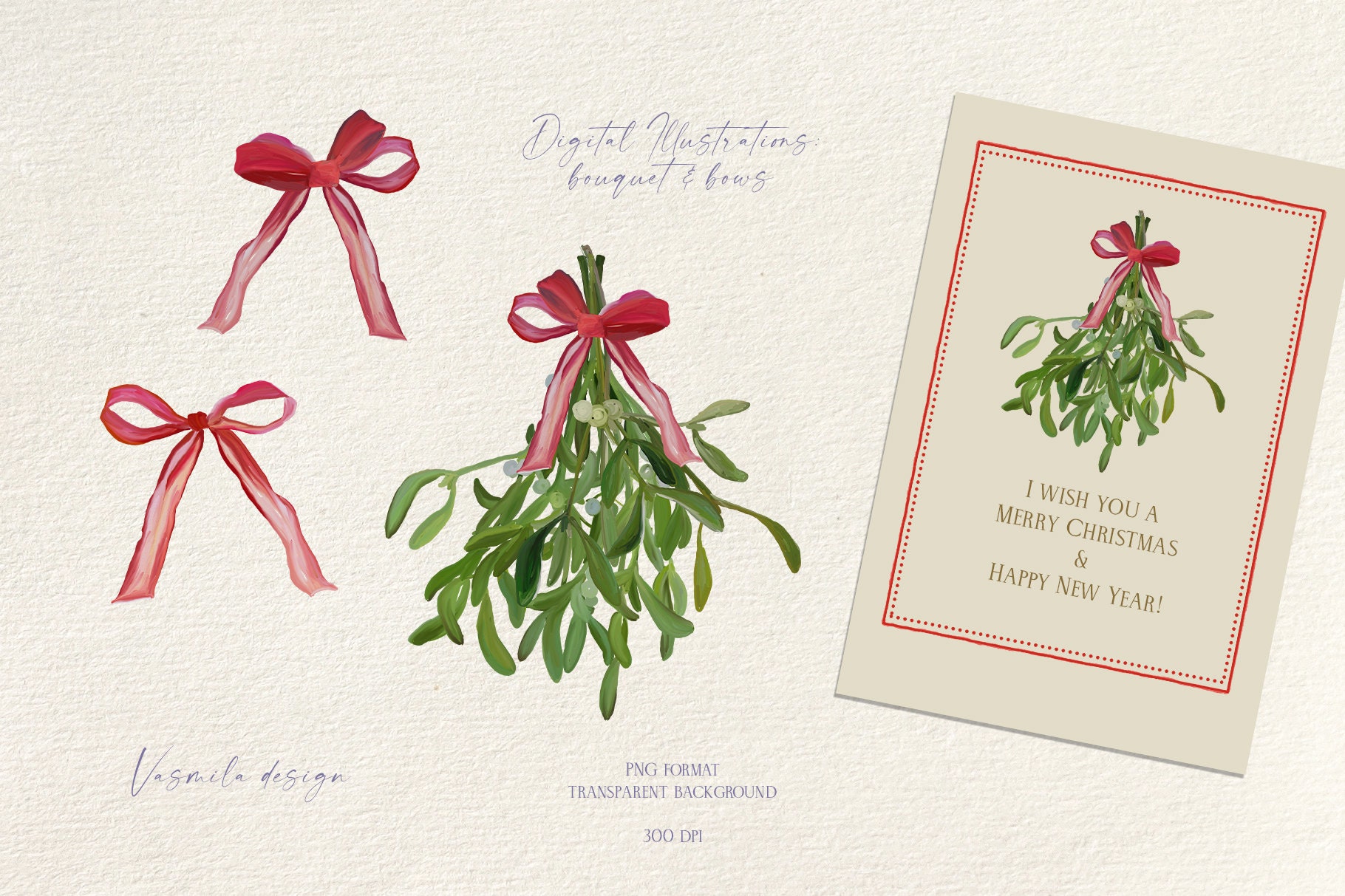 Christmas Mistletoe Garlands: Vintage Frames & Seamless Patterns (PNG ...