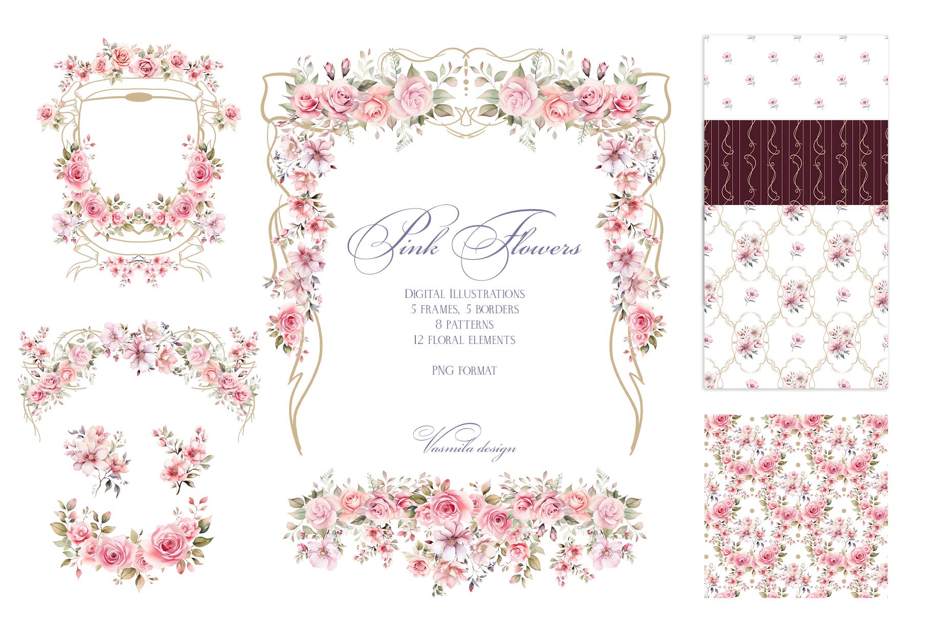 Pink Flowers Borders And Frames