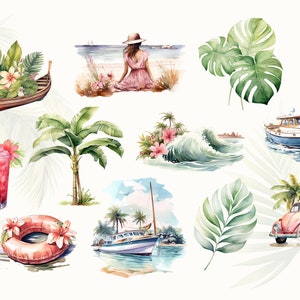 Watercolor Summer Clipart, 35 PNG Summer on the Beach, Beach Holiday ...