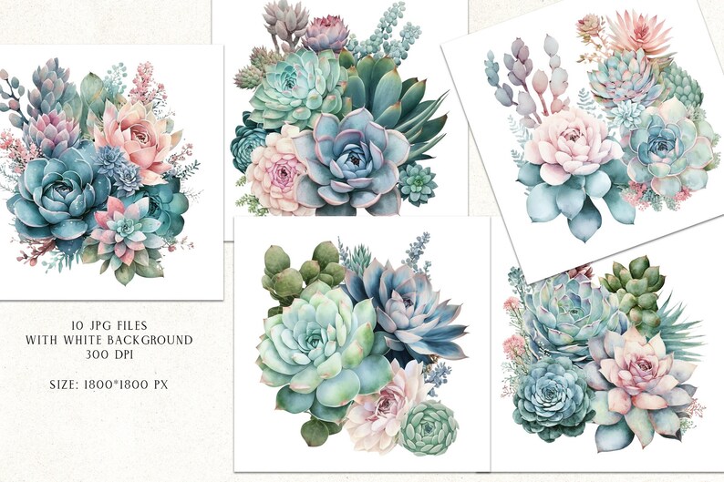 Watercolor Succulents Clipart Printable Watercolor Cactus - Etsy
